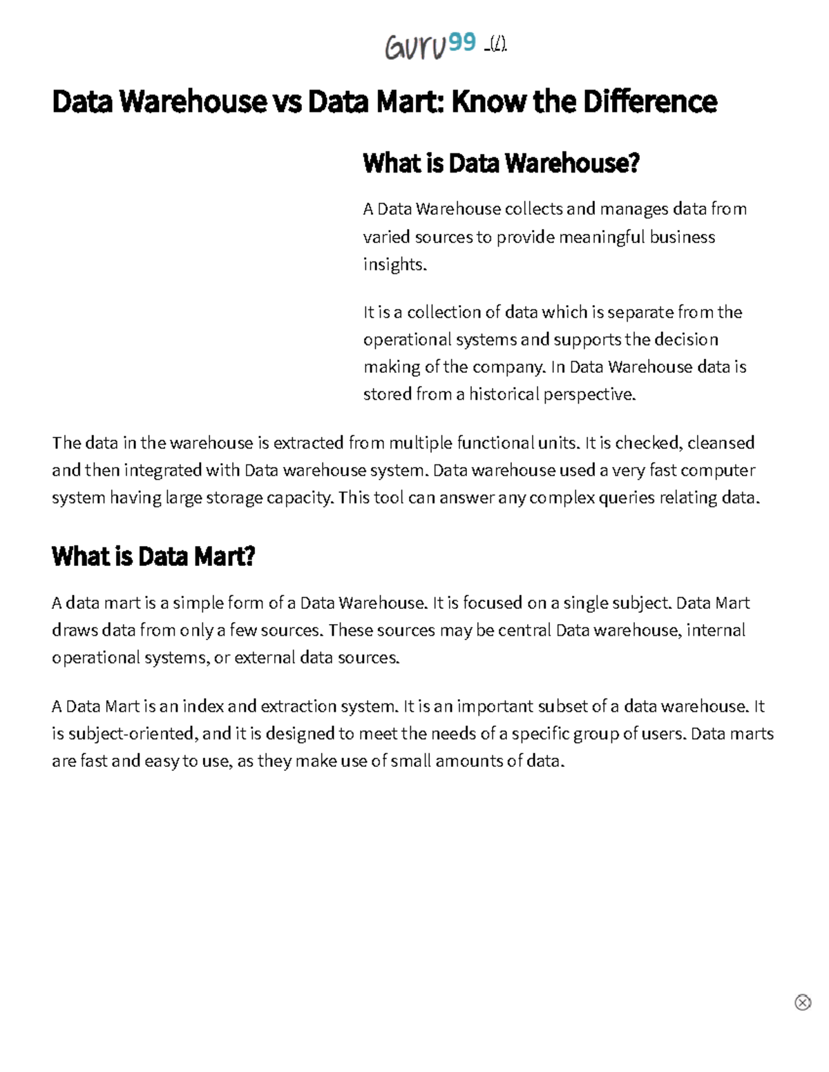 Data Warehouse vs Data Mart Know the Difference - It is a collection of ...
