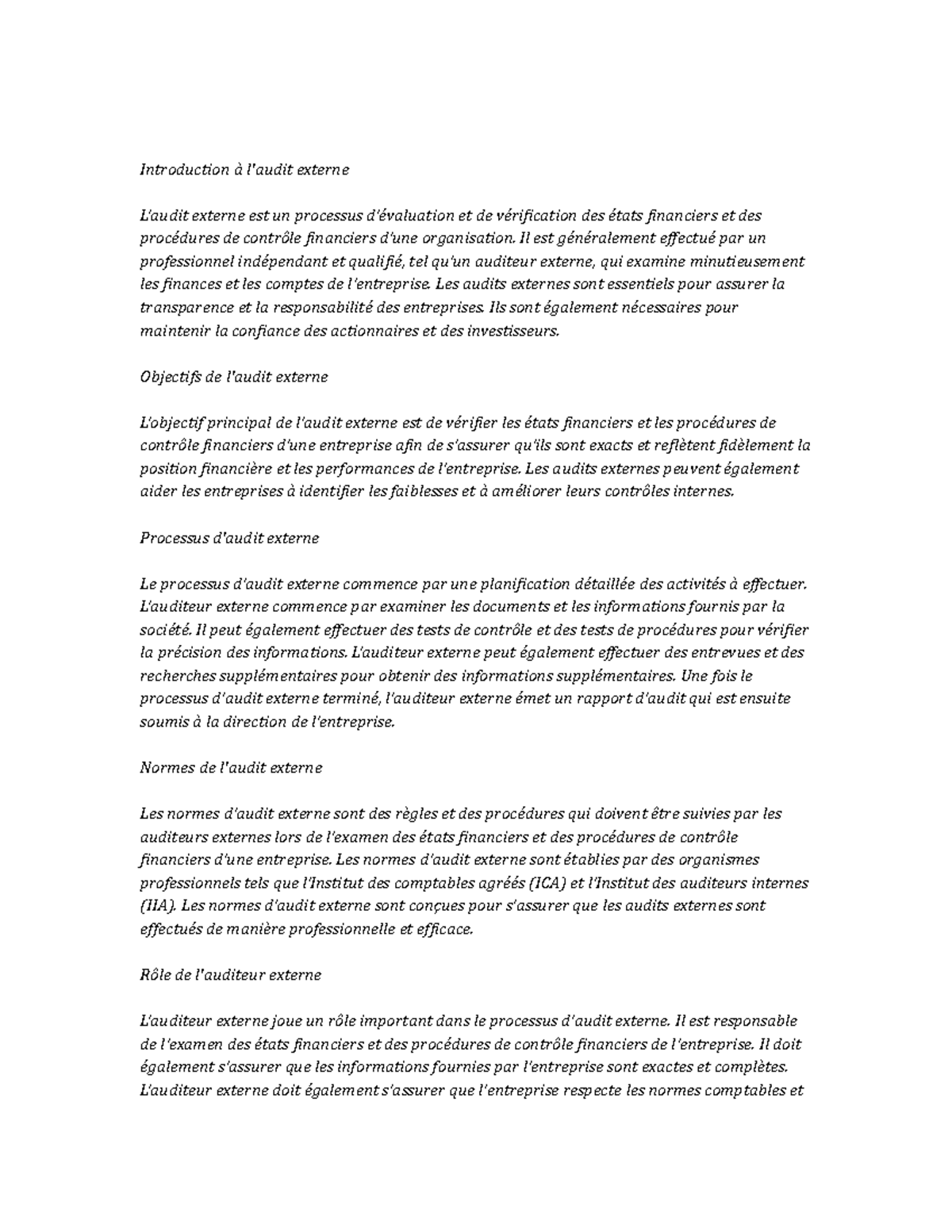 External Auditing Study Notes - Introduction à l'audit externe L’audit ...