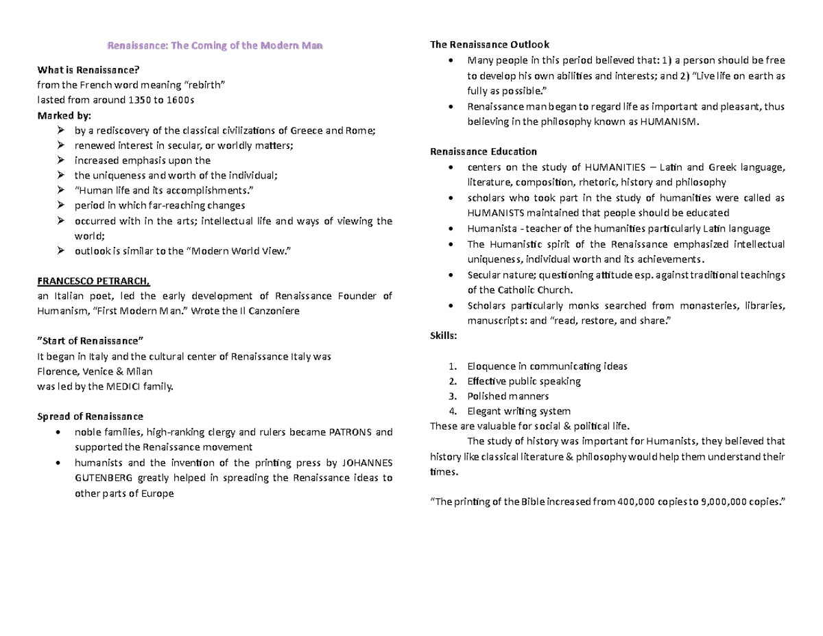 Renaissance - ” period in which far-reaching changes occurred with in ...