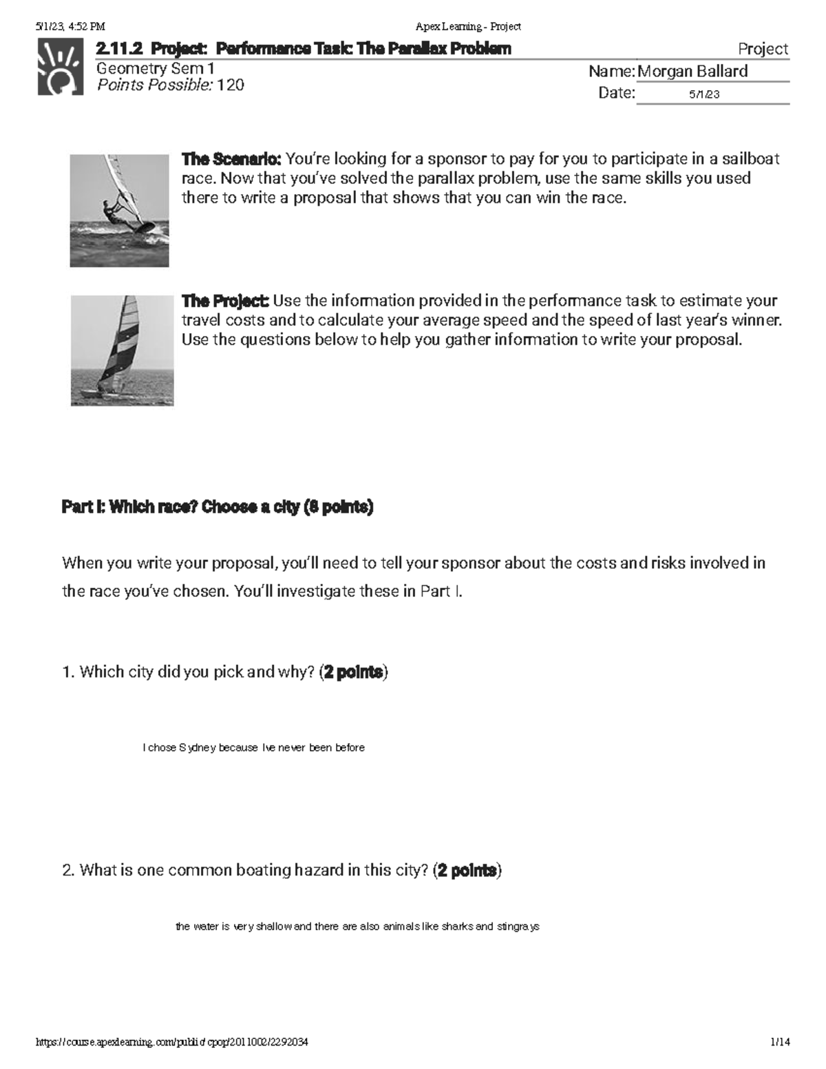 Apex Learning - Project copy - 2.11 Project: Performance Task: The Parallax Problem Project ...