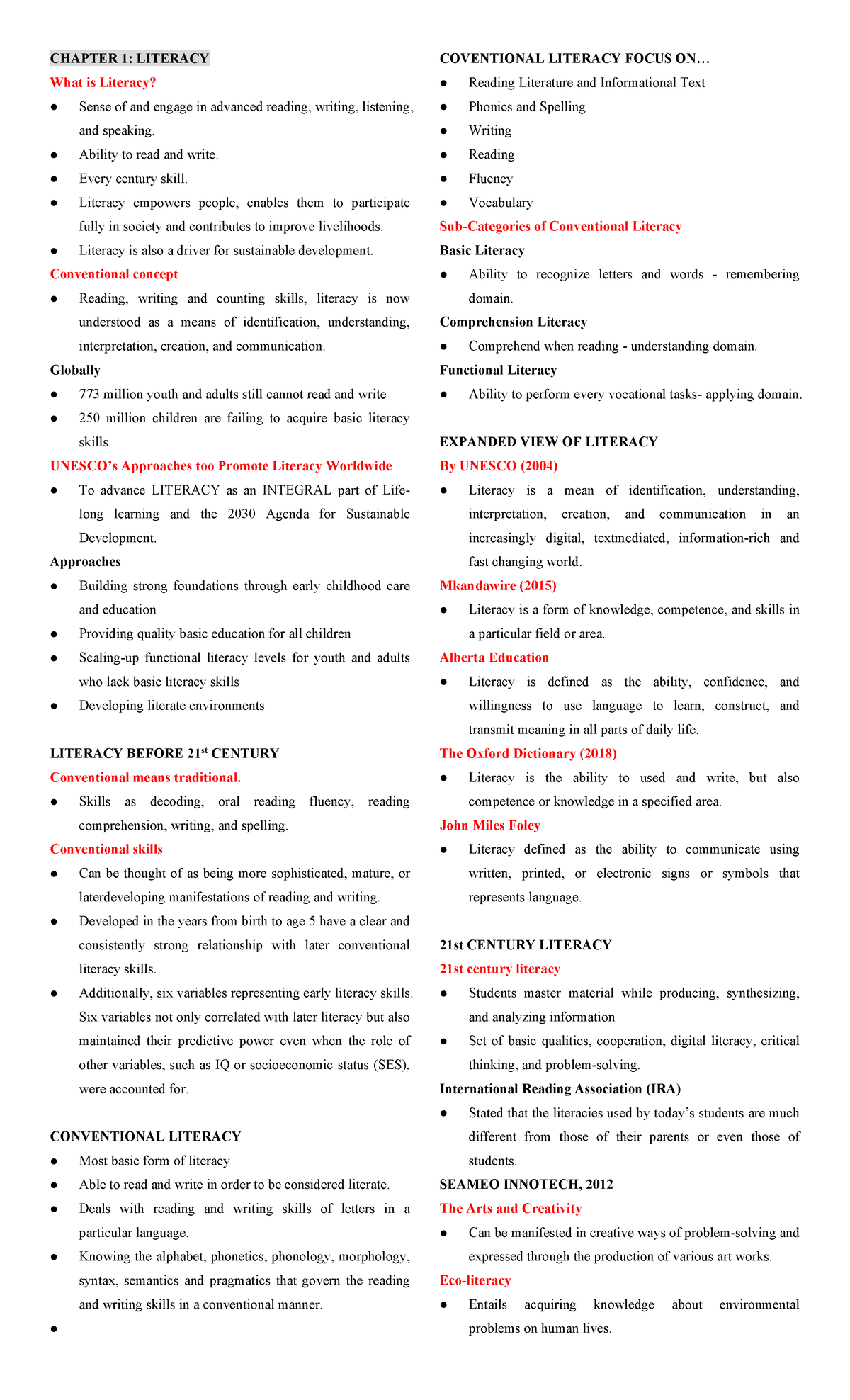 Benlac-ED-109 - CHAPTER 1: LITERACY What is Literacy? Sense of and ...