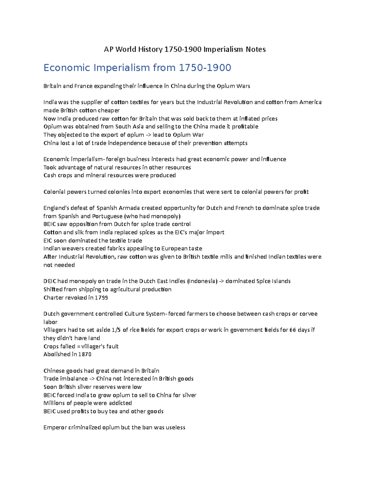 AP World History Imperialism Notes - AP World History 1750-1900 ...