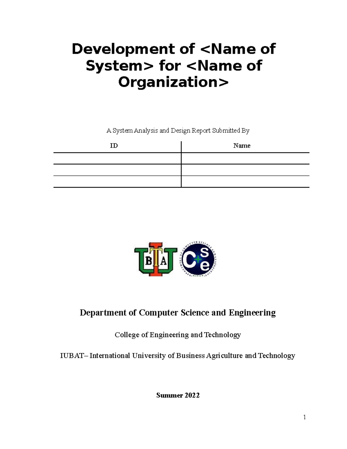 SAD Report Template - discuss about sa - Development of for