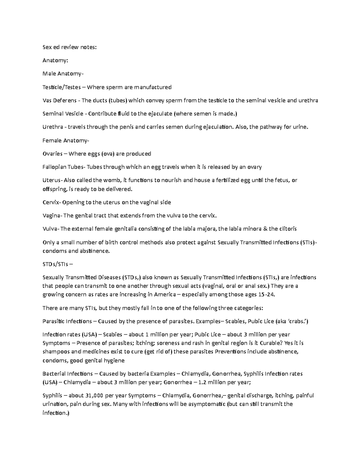 Sex ed review notes - Tracy Brigham pe101 - Sex ed review notes ...