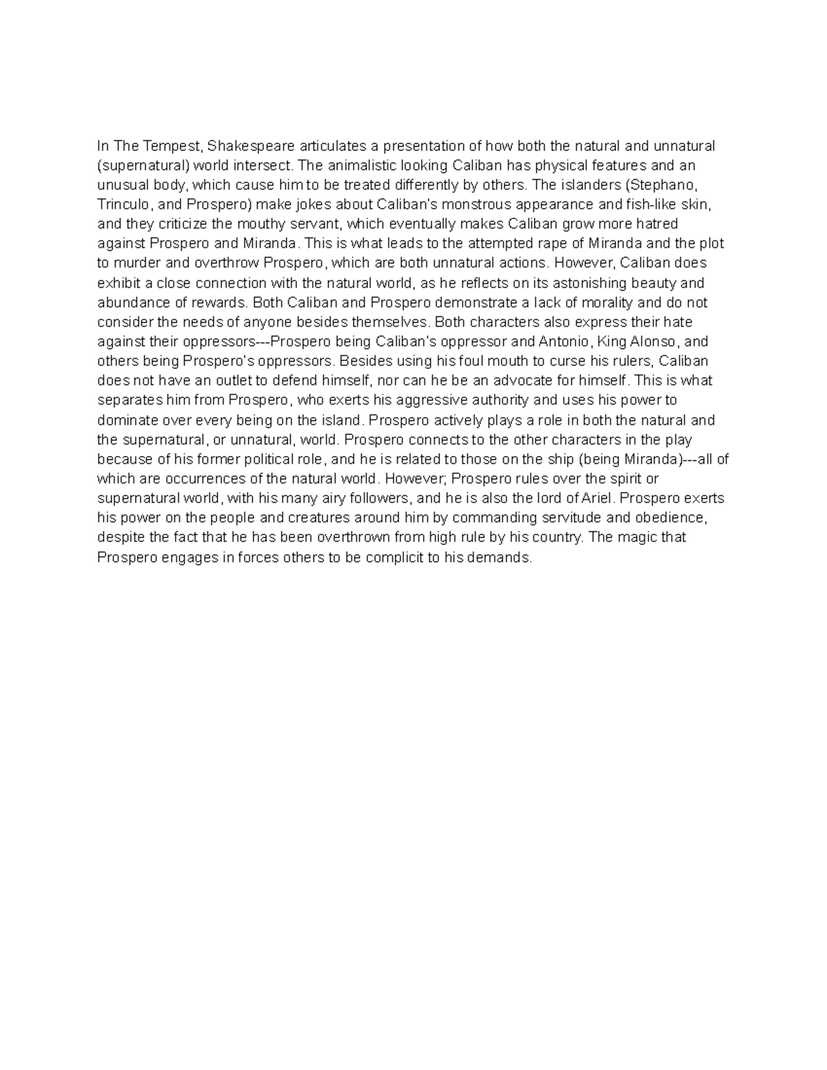 Discussion Post 3 The Tempest - In The Tempest, Shakespeare articulates ...