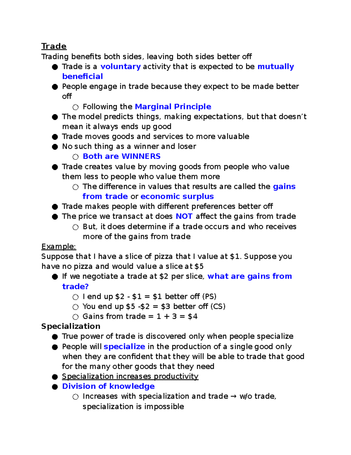 Ch. 2 Economics - Trade Trading benefits both sides, leaving both sides ...