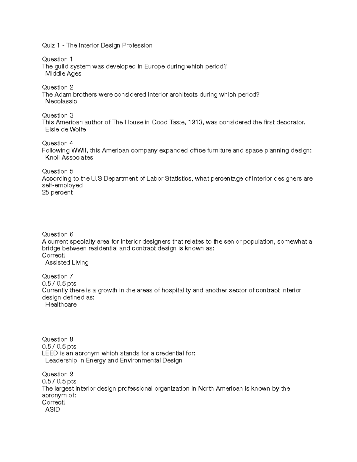 Quiz 1 - The Interior Design Profession - Quiz 1 - The Interior Design ...