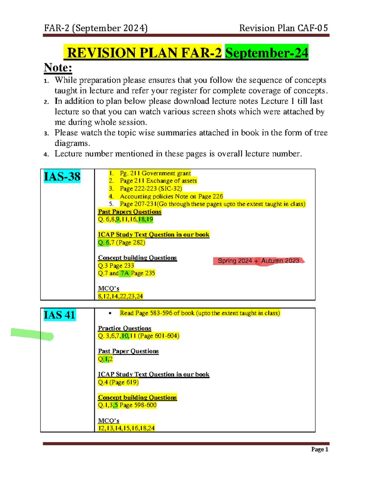 Revision Plan (Sir Adnan) September 2024 - REVISION PLAN FAR- 2 ...