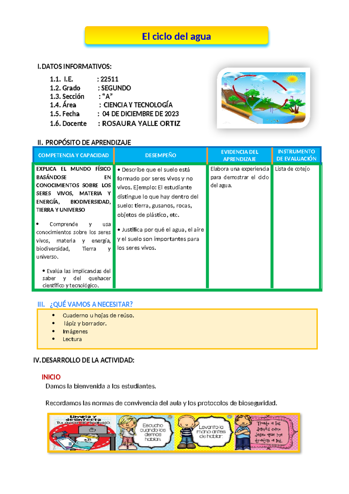 04.12.23- Sesion Aprendizaje-Cy T-El ciclo del agua - I INFORMATIVOS: 1 ...