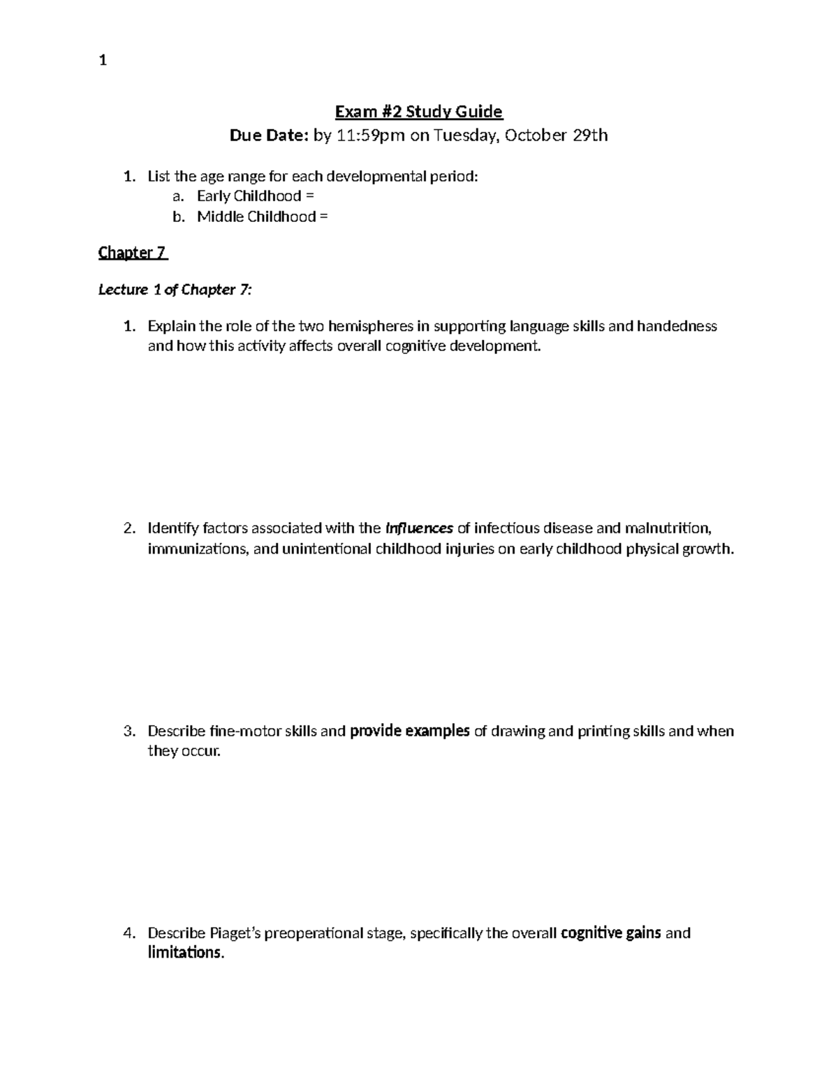 PSYC225 SP24 Exam 2 Study Guide - Exam #2 Study Guide Due Date: by 11 ...