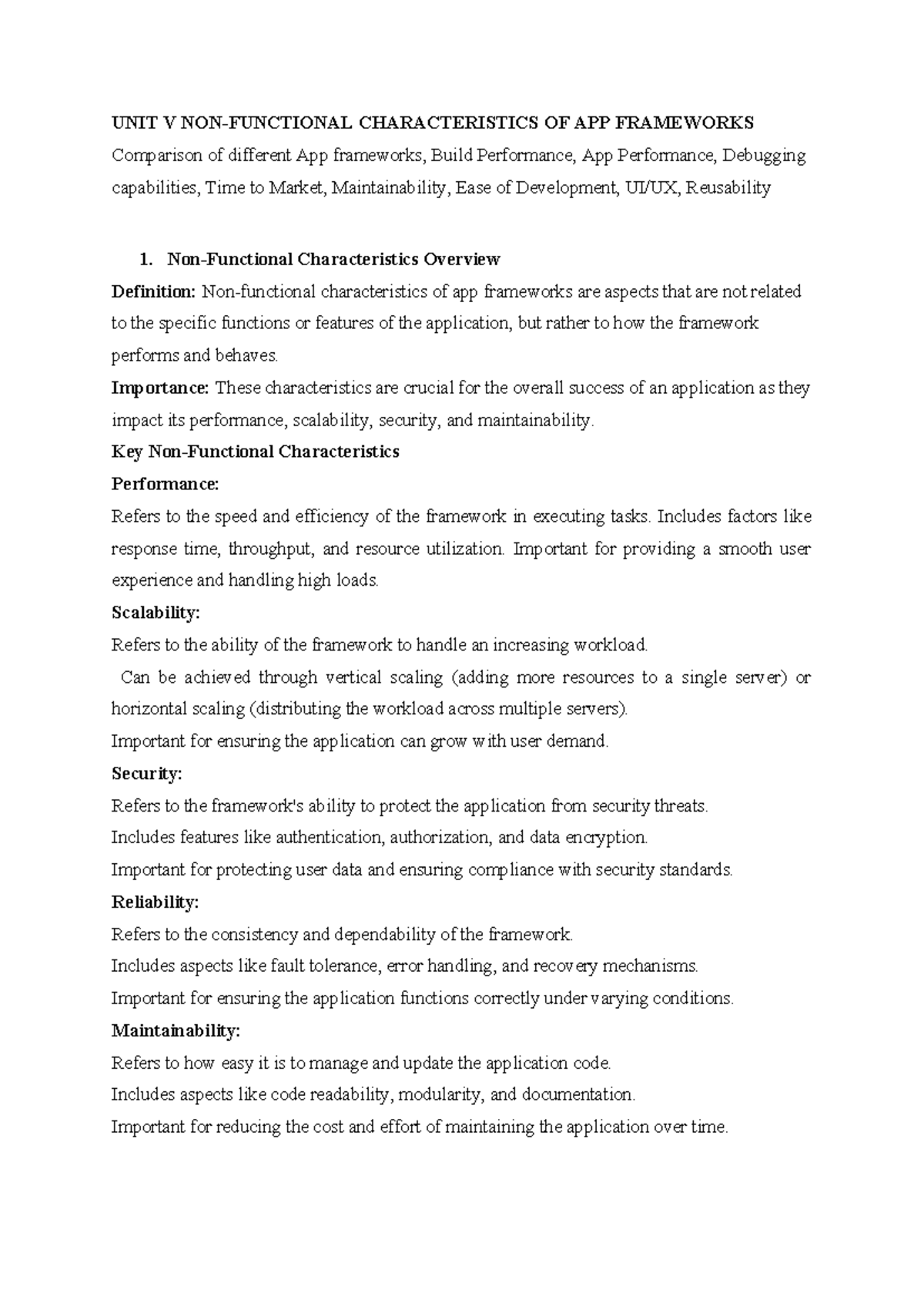 UNIT V - Non-Functional Characteristics Overview Definition: Non ...