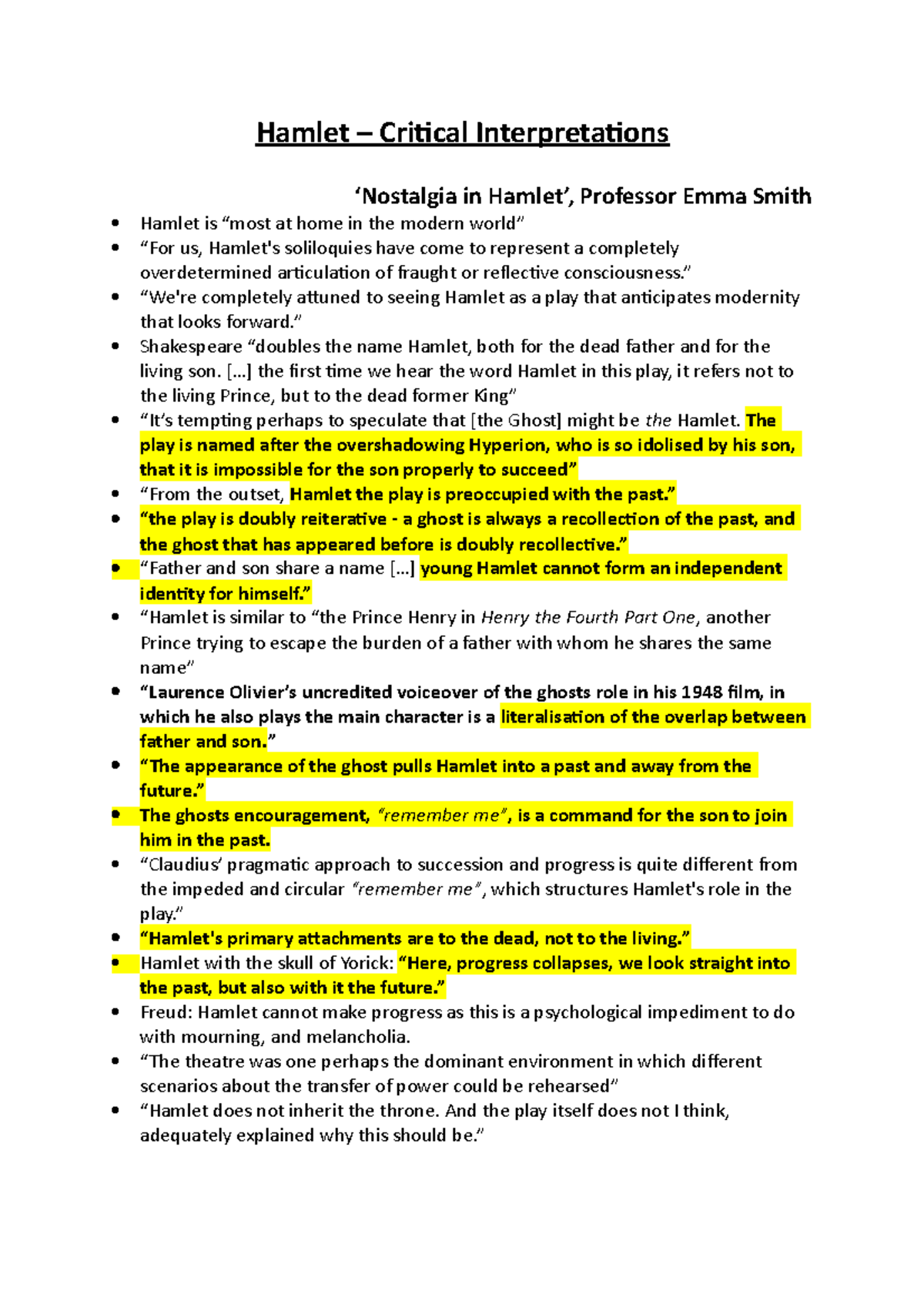 Hamlet - Emma Smith - Hamlet – Critical Interpretations ‘Nostalgia in ...