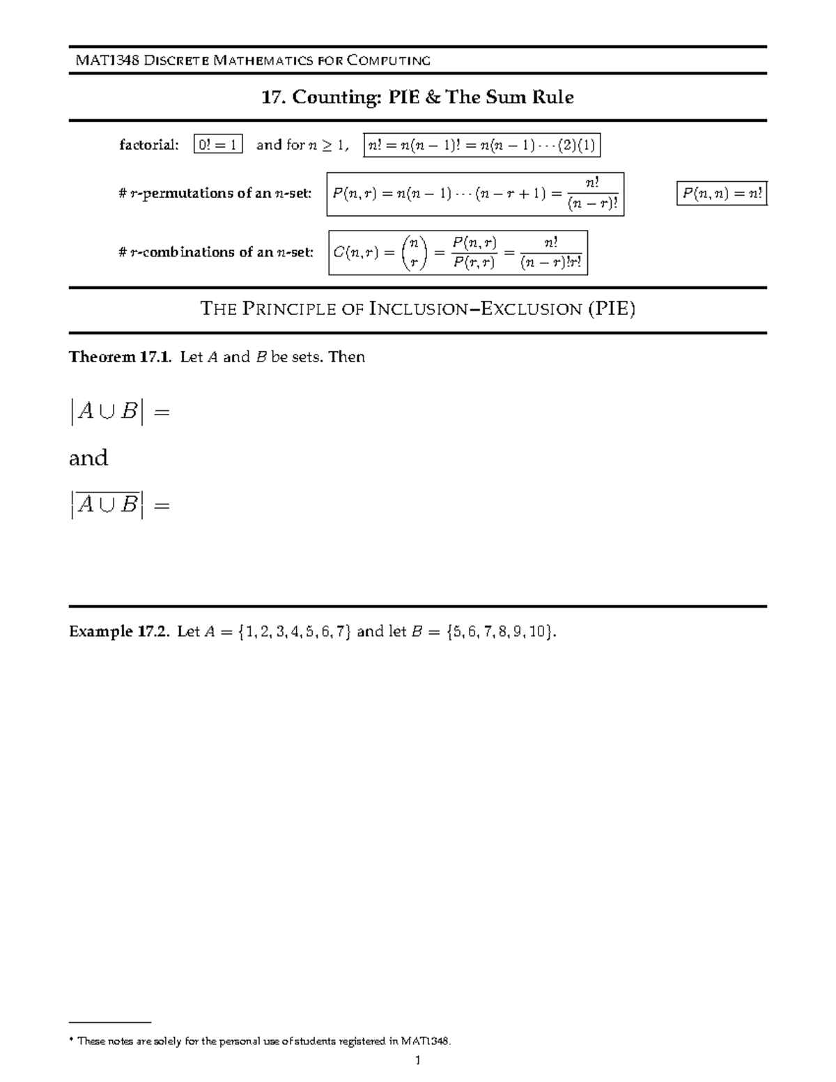 Mat1348-notes 17 - lec - MAT1348 DISCRETE MATHEMATICS FOR COMPUTING 17 ...