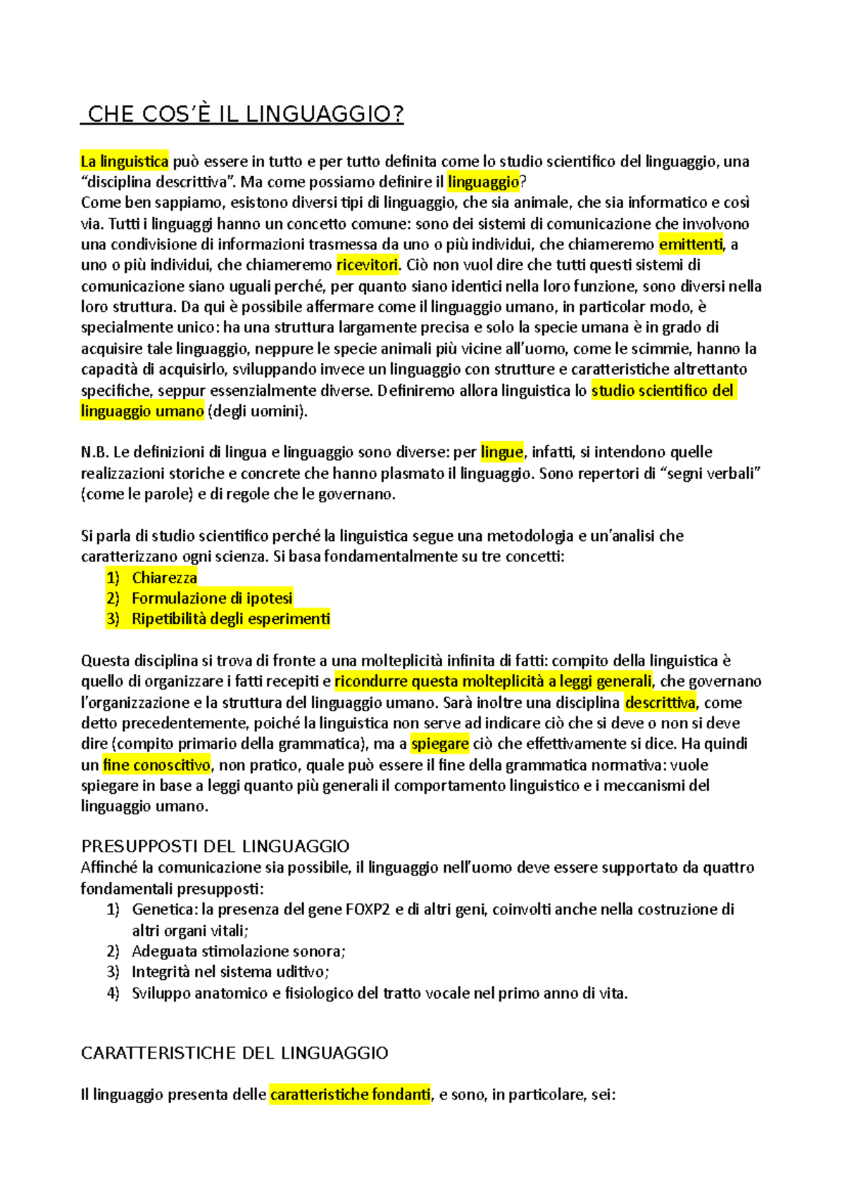 Che cos'è il Linguaggio? - riassunto - CHE COS’È IL LINGUAGGIO? La ...