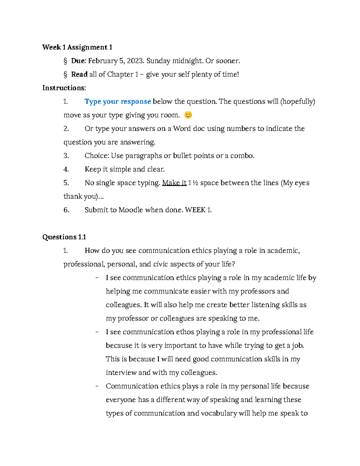 Week 1 Assignment 1 - nothing - Week 1 Assignment 1 § Due: February 5 ...