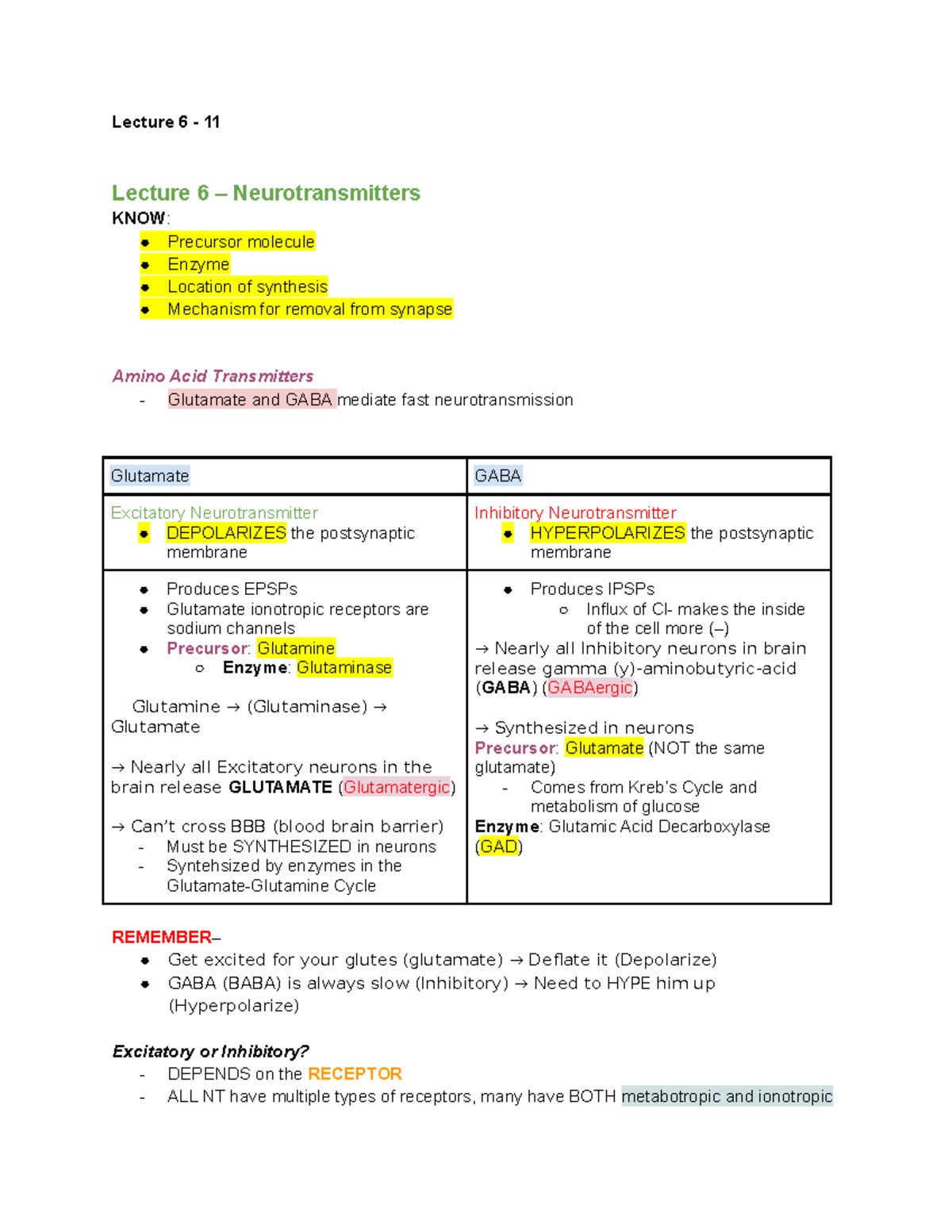 Neuroscience – Exam #2 (Study Guide) - Lecture 6 - 11 Lecture 6 ...
