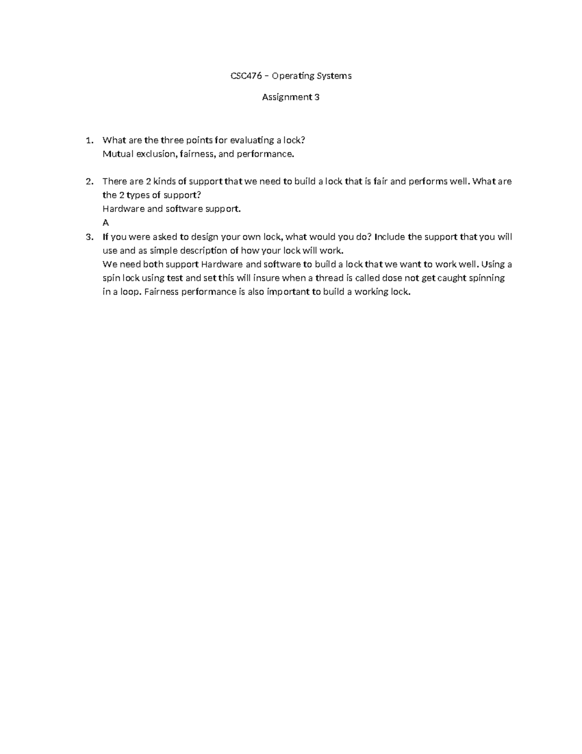 OS - assigmint - CSC476 – Operating Systems Assignment 3 What are the ...
