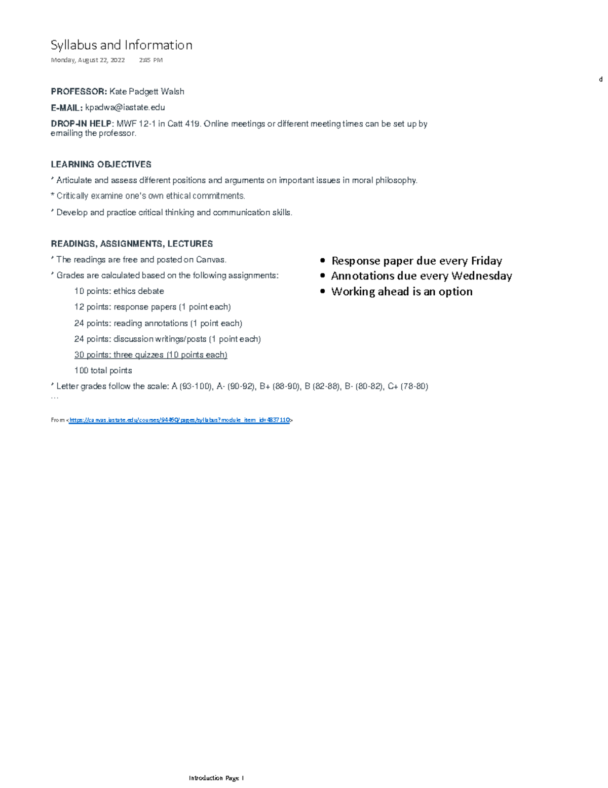 08-22-22 Syllabus and Information - PROFESSOR: Kate Padgett Walsh E ...