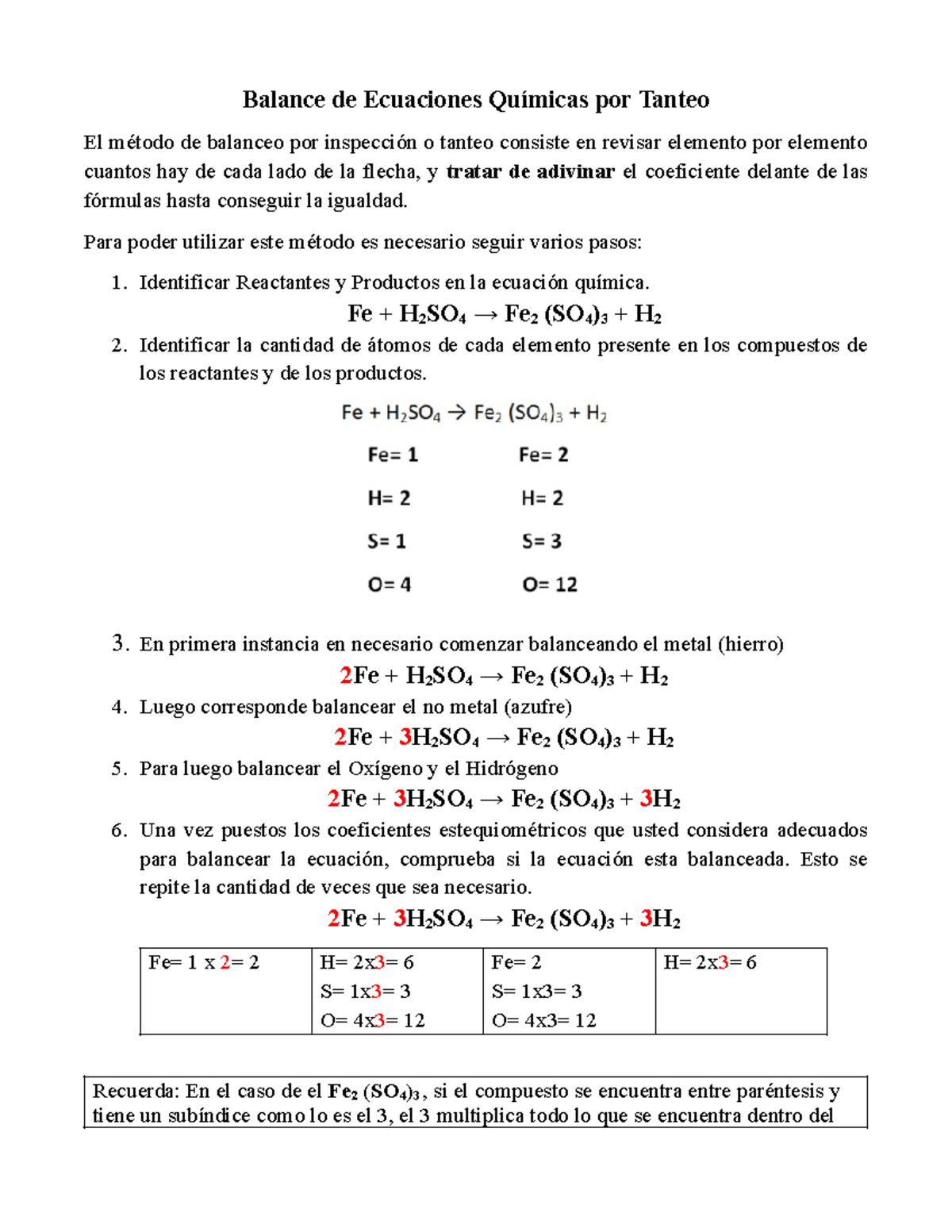Balance por Tanteo - Balance de Ecuaciones Químicas por Tanteo El ...