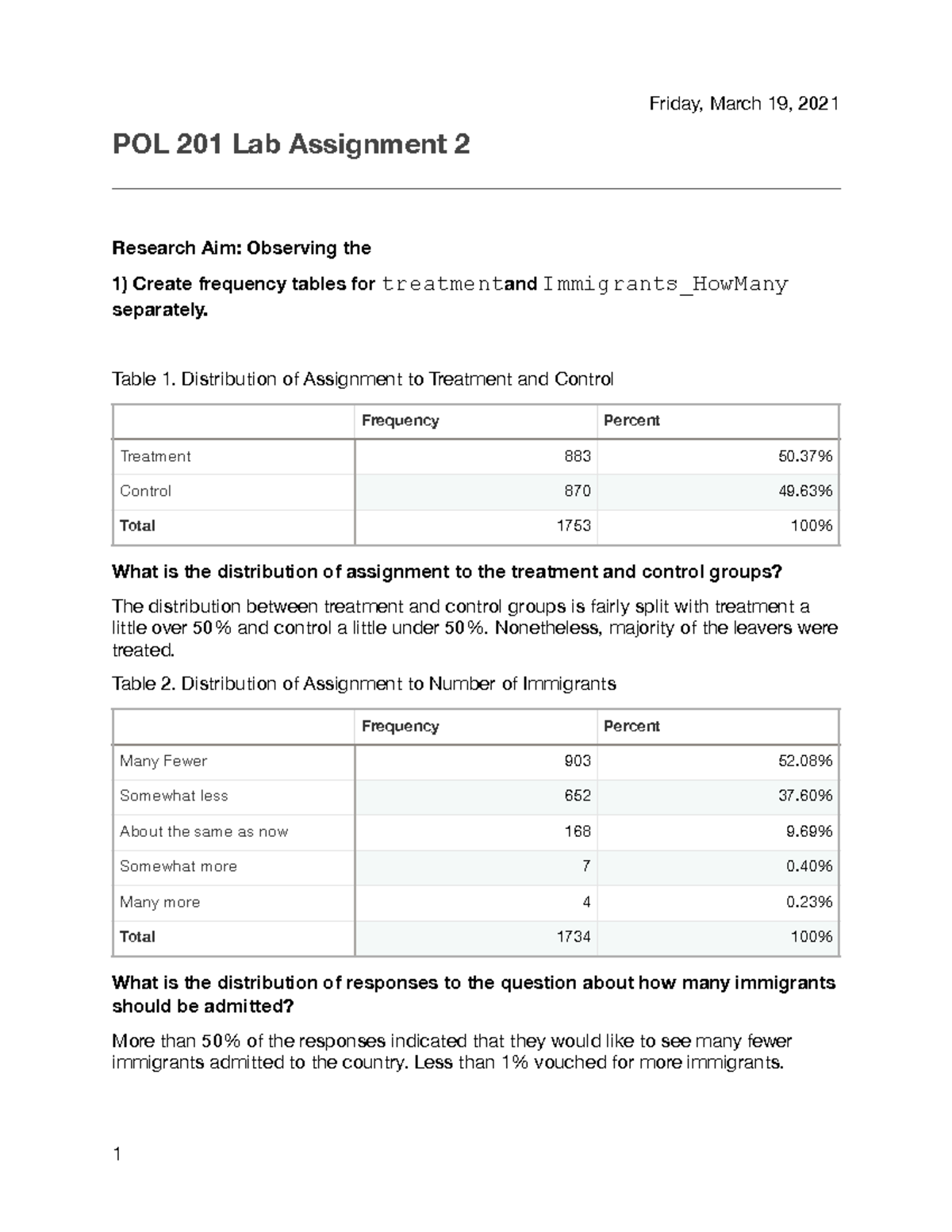 POL 201 Lab 2 - Lab 2 Assignment - Friday, March 19, 2021 POL 201 Lab ...
