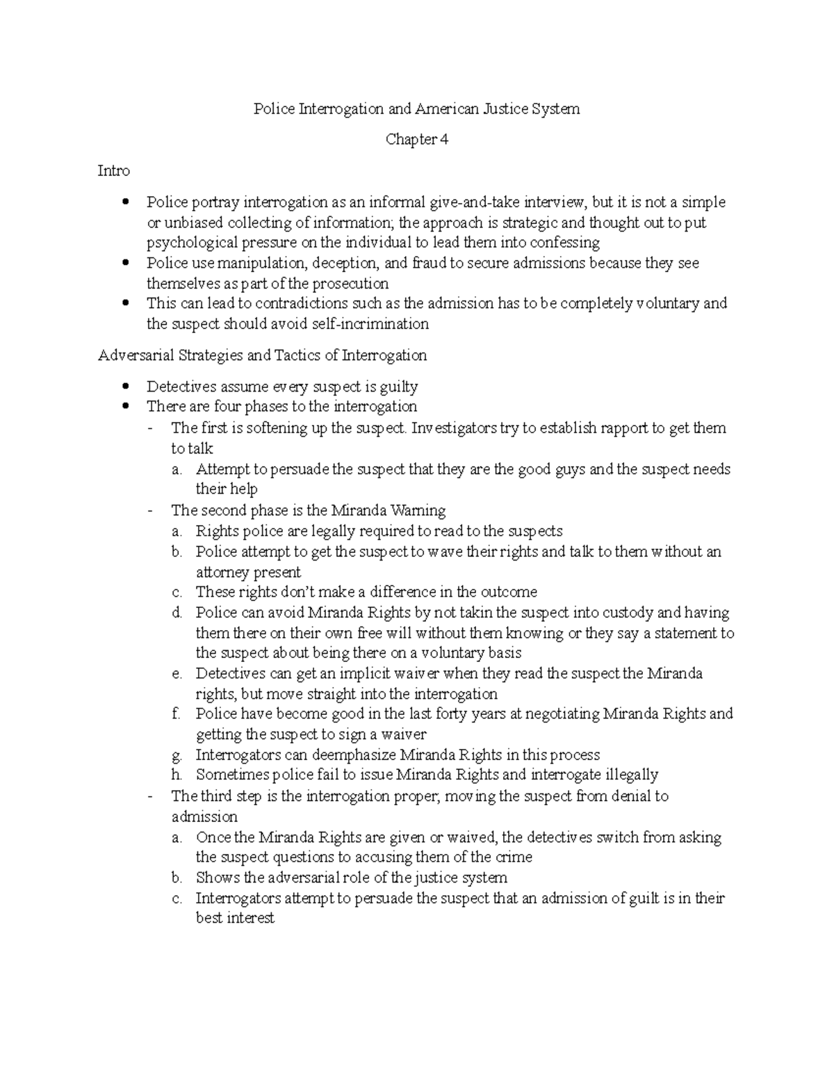 Police Interrogation and American Justice System Chapter 4 ...