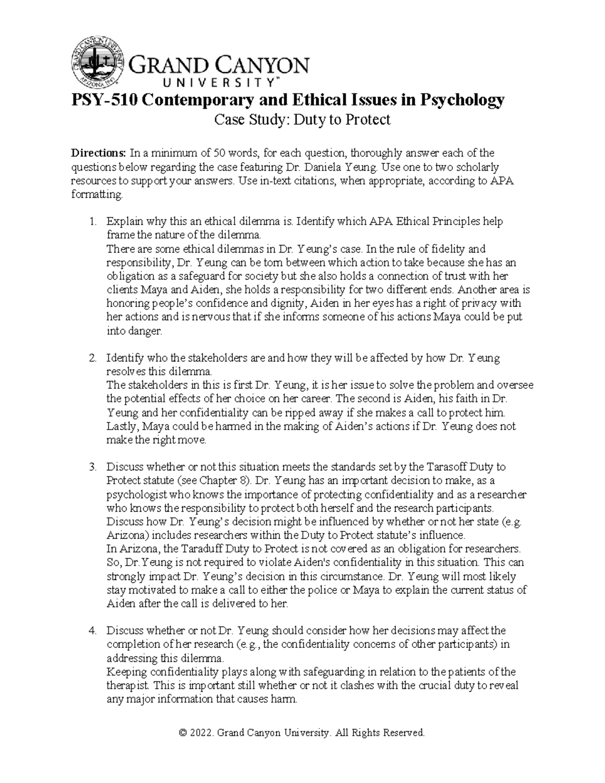 Duty To Protect - worksheet - PSY-510 Contemporary and Ethical Issues ...