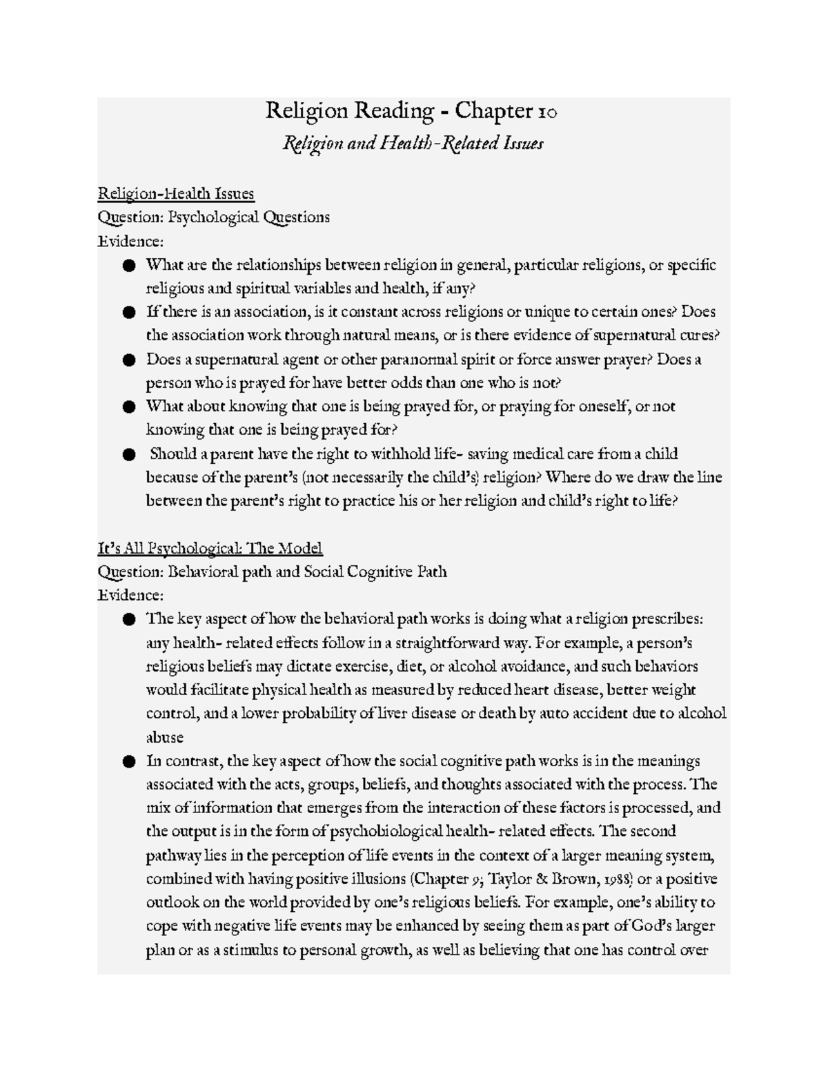 Religion Reading - Chapter 10 - For example, a person’s religious ...