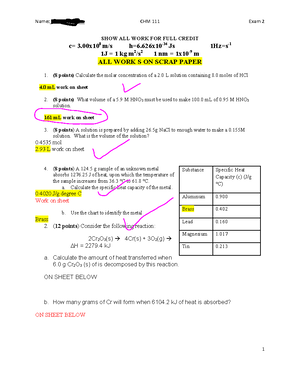 EXAM+1+CHM - test 1 - SHOW ALL WORK FOR FULL CREDIT******* 200 pts 6 23 ...