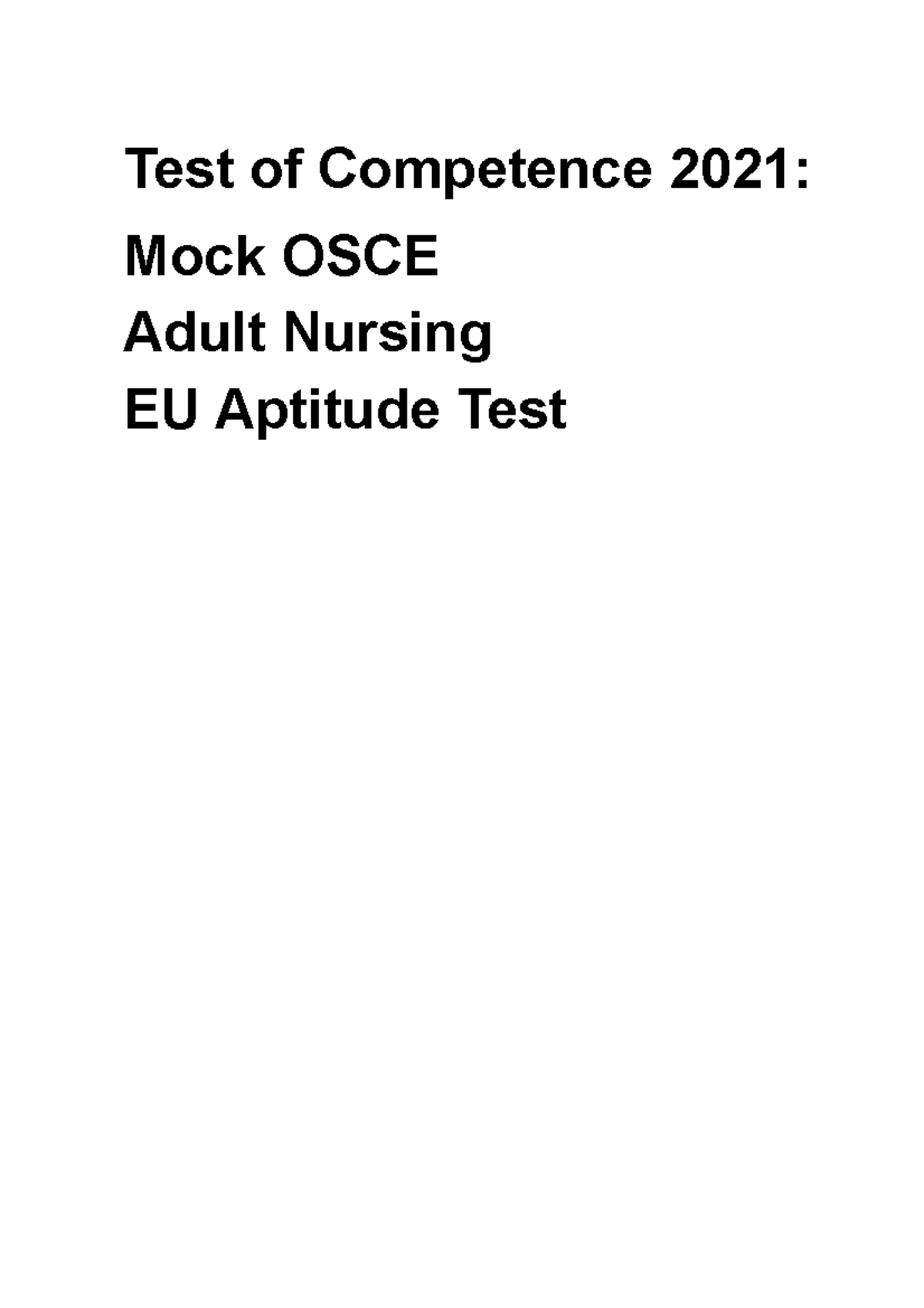 Mock osce eu aptitude test amended - Test of Competence 2021: Mock OSCE ...