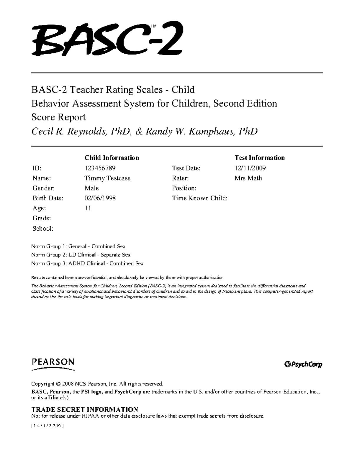 469769642 BASC 2 TRS C score report - BASC-2 Teacher Rating Scales - Child Behavior Assessment ...