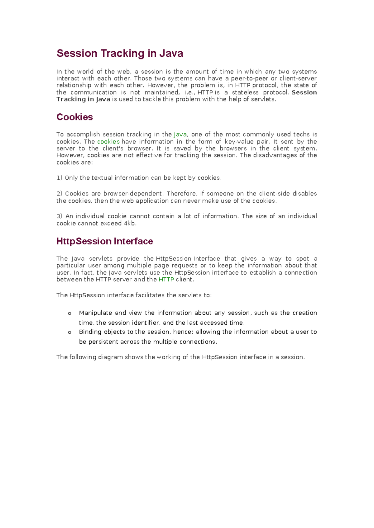 Sessions exdocx - Session Tracking ex - Session Tracking in Java In the world of the web, a ...