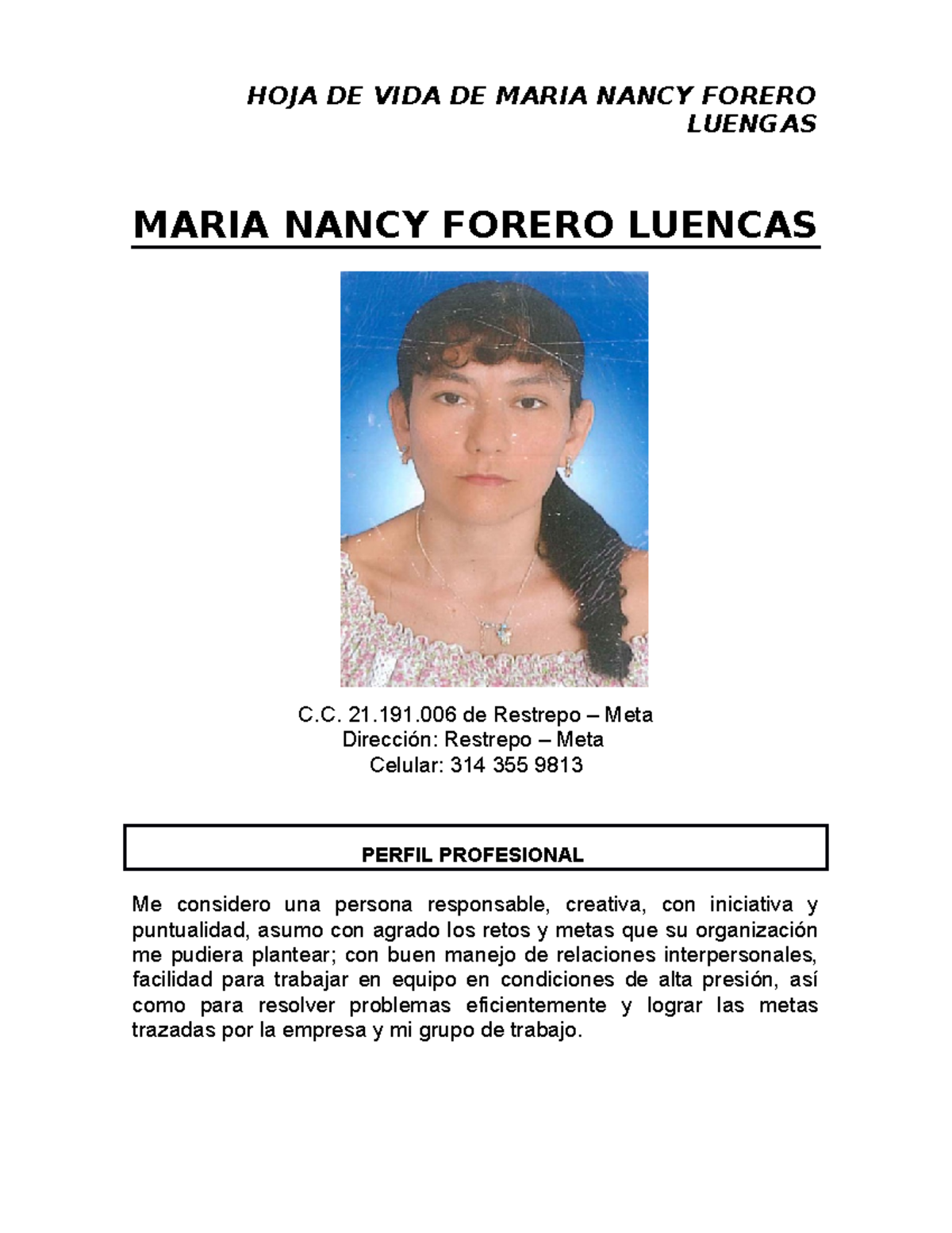 HOJA DE VIDA DE Utilizar - HOJA DE VIDA DE MARIA NANCY FORERO LUENGAS ...