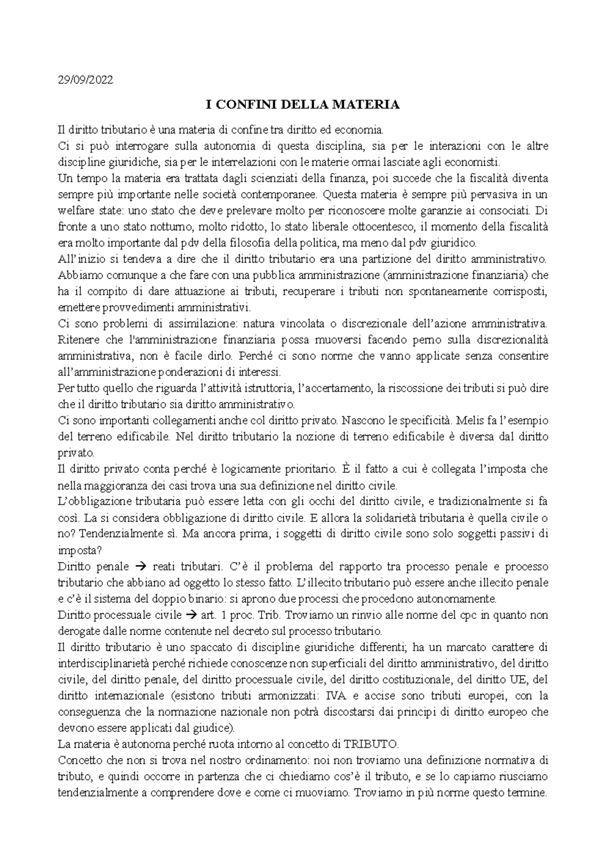 Diritto Tributario - 29/09/ I CONFINI DELLA MATERIA Il diritto ...