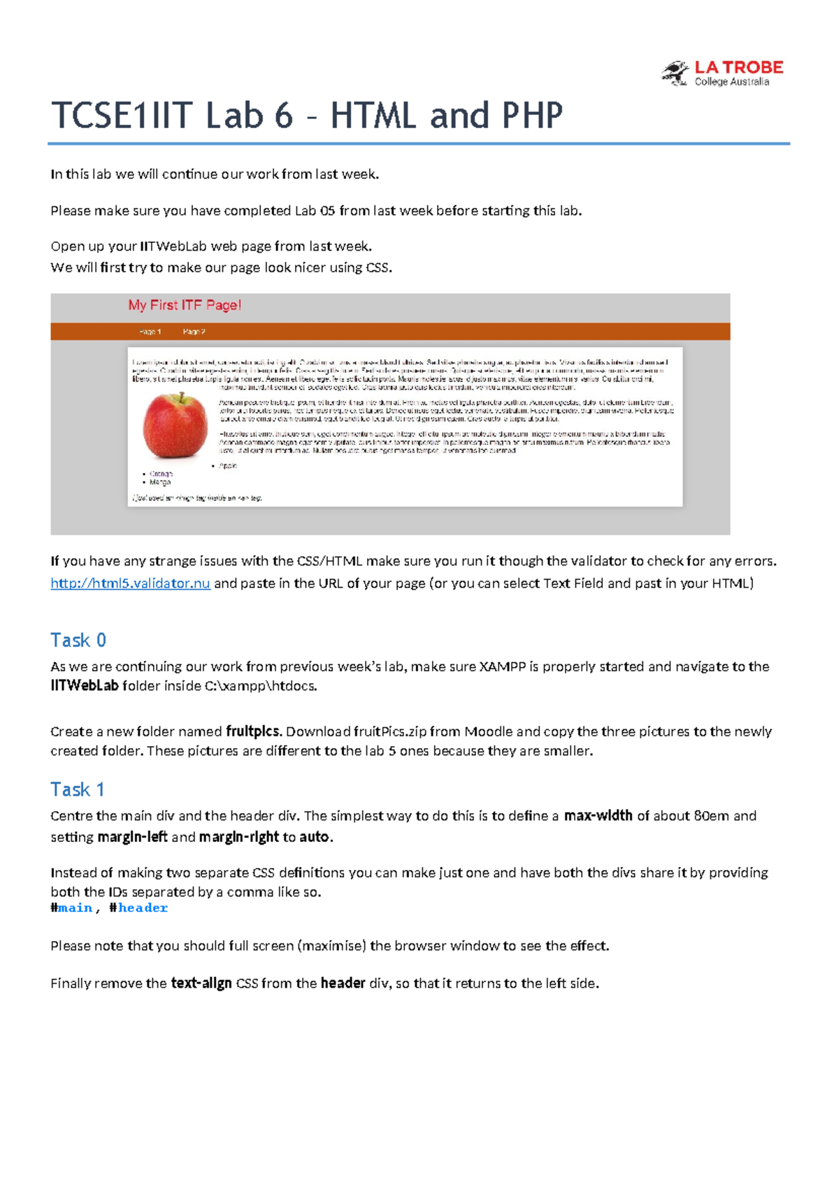 TCSE 1IIT Lab6 HTML and PHP - TCSE1IIT Lab 6 – HTML and PHP In this lab we will continue our ...