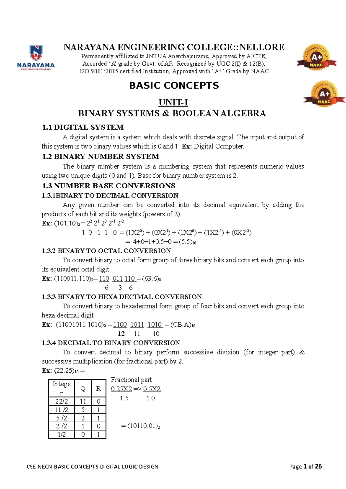 Basic Concepts - NARAYANA ENGINEERING COLLEGE::NELLORE Permanently affiliated to JNTUA - Studocu