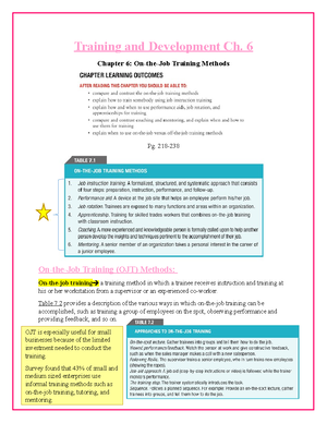 Training Ch 8 Note - note - Training and Development Ch. 8 Note Chapter ...