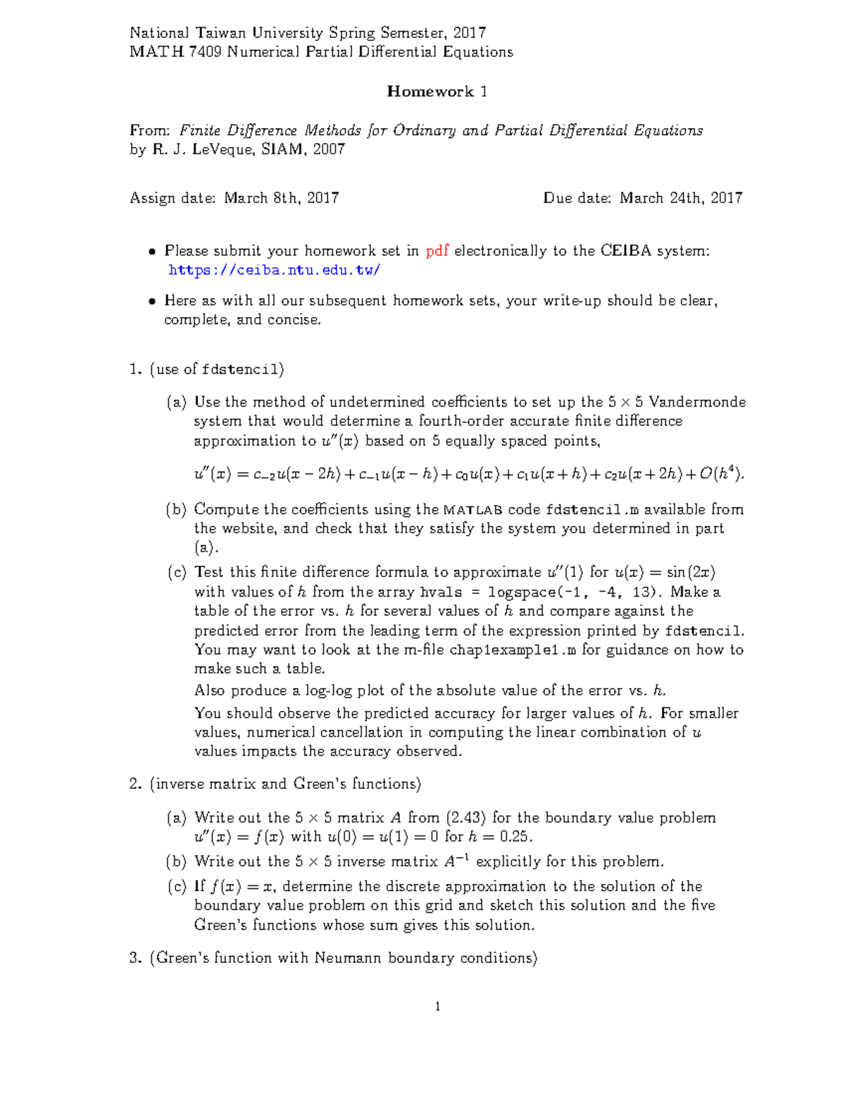 Npde hw1 - MATH 7409 Numerical Partial Differential Equations Homework ...