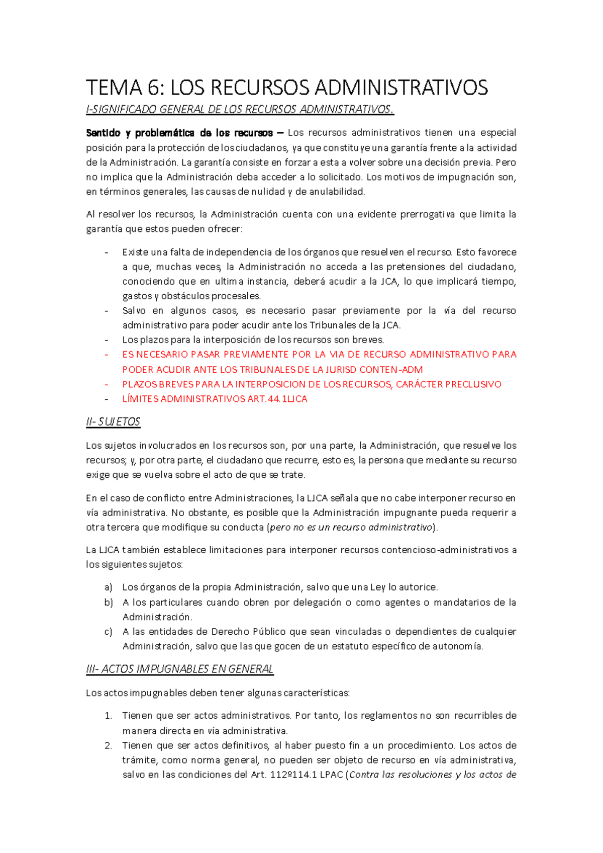 TEMA 6 Admin Oficial - TEMA 6: LOS RECURSOS ADMINISTRATIVOS I-SIGNIFICADO GENERAL DE LOS ...