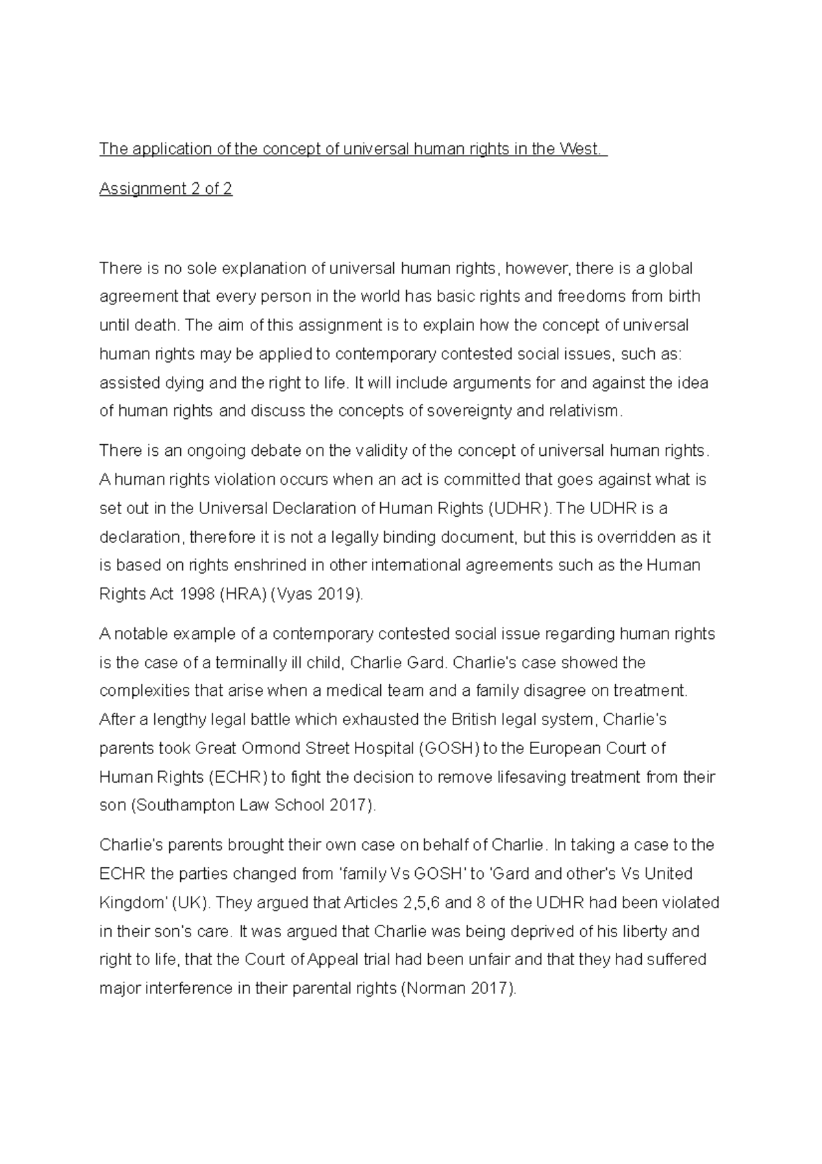 Human Rights: The application of the concept of universal human rights ...