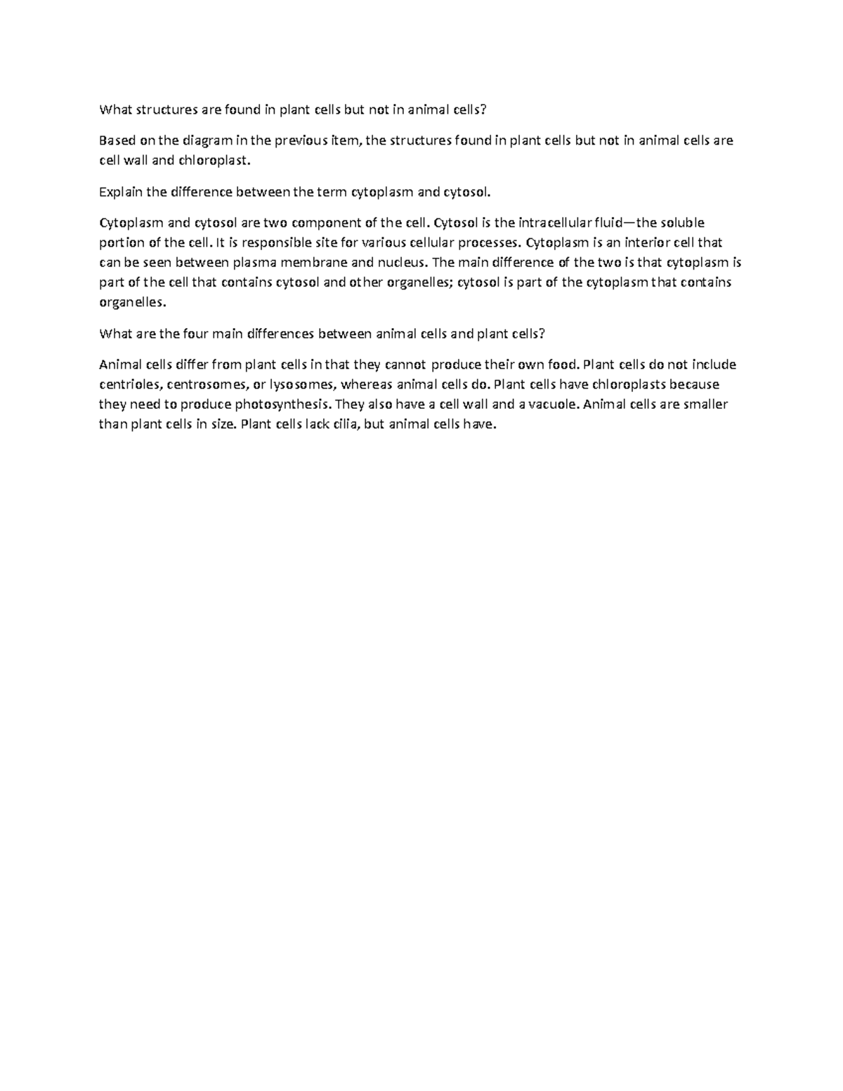 plant cells and animals - What structures are found in plant cells but ...