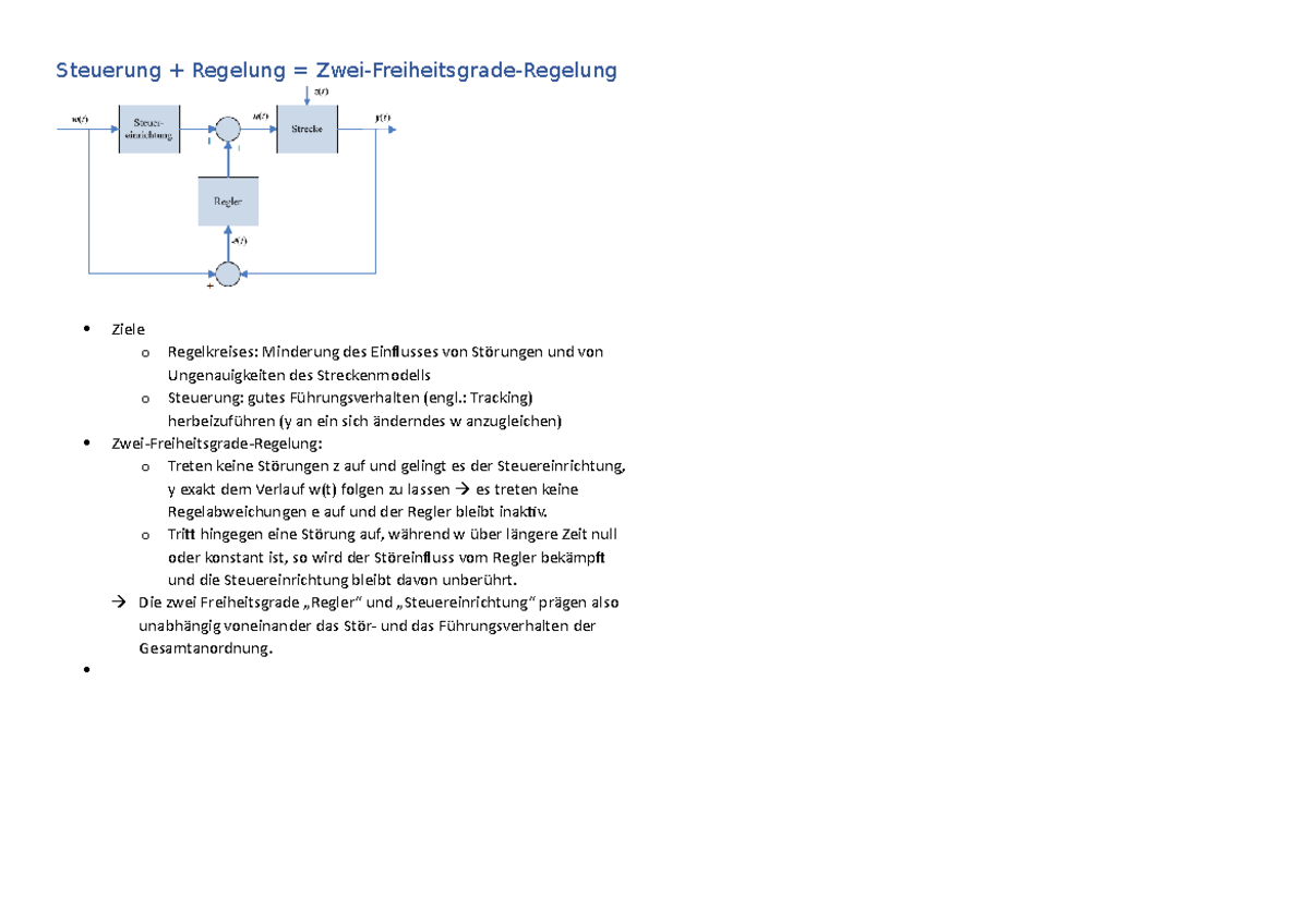 MMd RT - = Zwei-Freiheitsgrade-Regelung - Steuerung + Regelung = Zwei ...