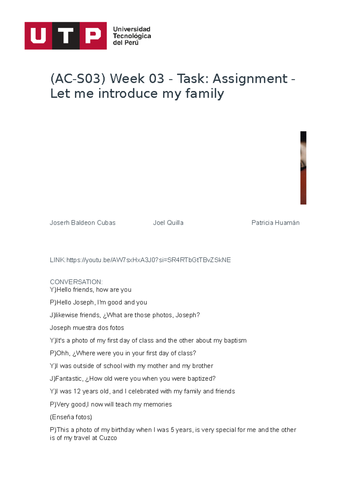 Ingles semana 3 final ultimo - (AC-S03) Week 03 - Task: Assignment - Let me introduce my family ...