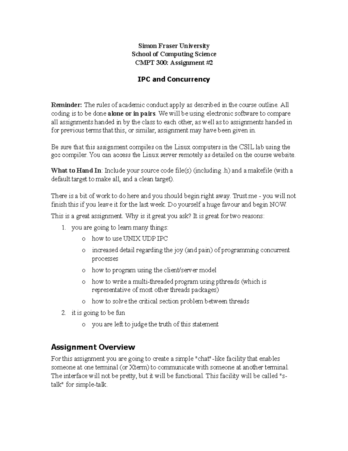 Assignment 2 description - Simon Fraser University School of Computing ...