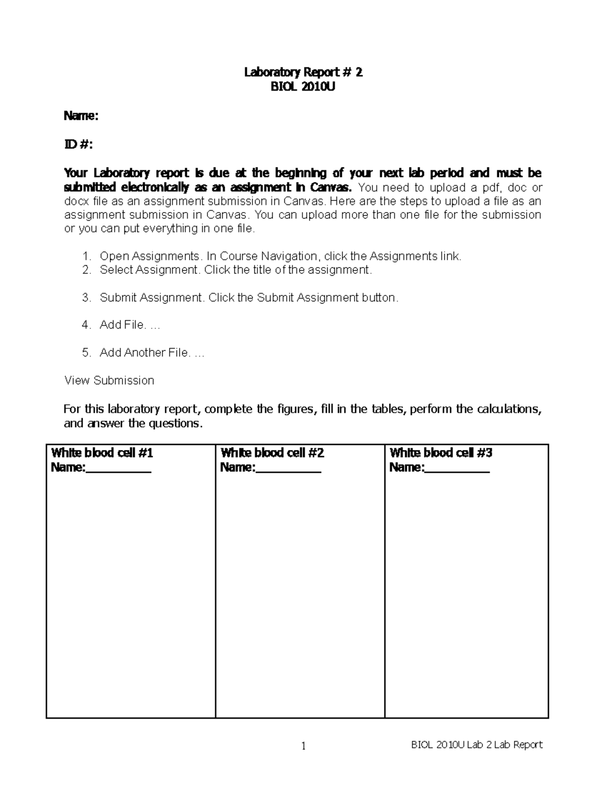 Biol 2010 U Lab 2 Lab Report 2021v3 - Laboratory Report # 2 BIOL 2010 U ...