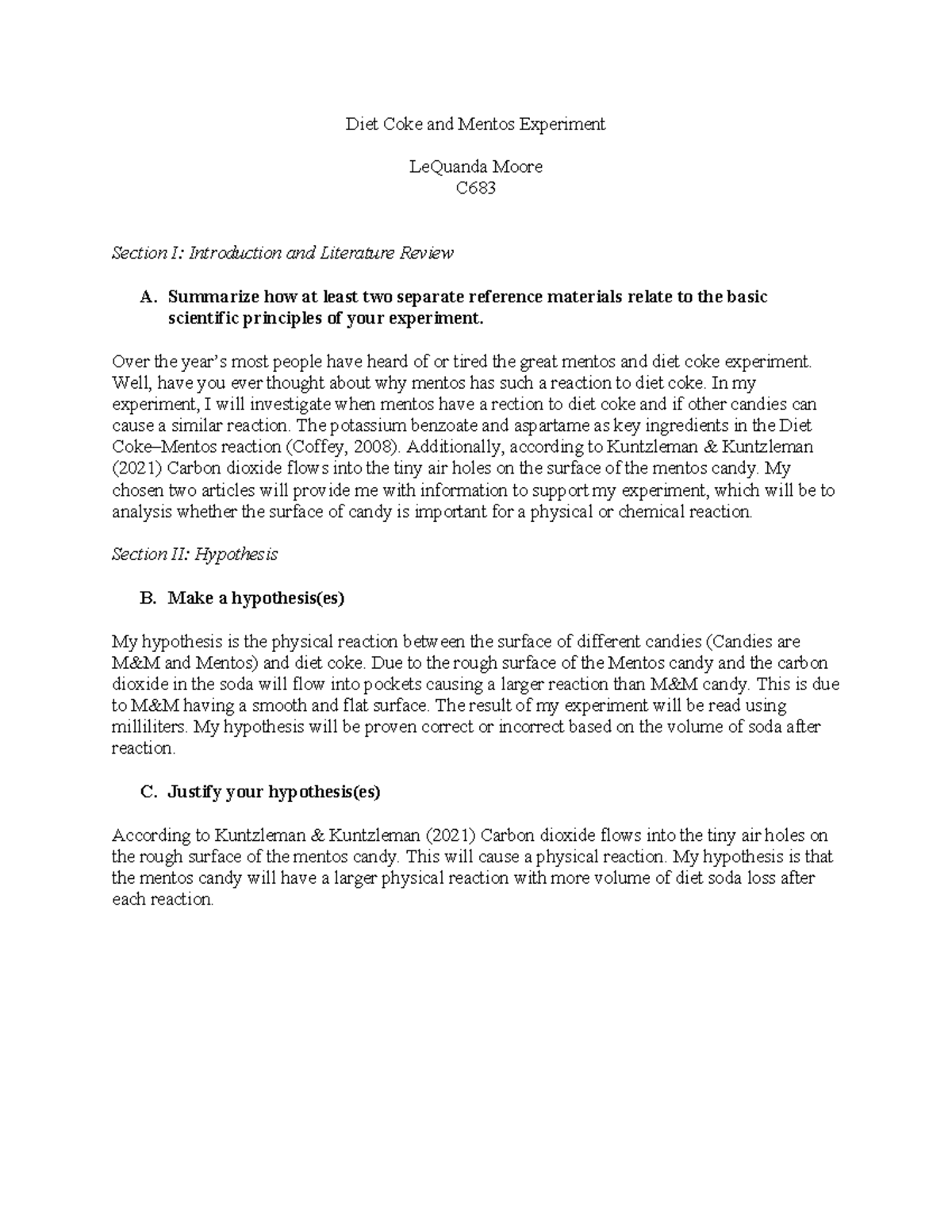 C683 Natural Science Lab - Diet Coke and Mentos Experiment LeQuanda ...