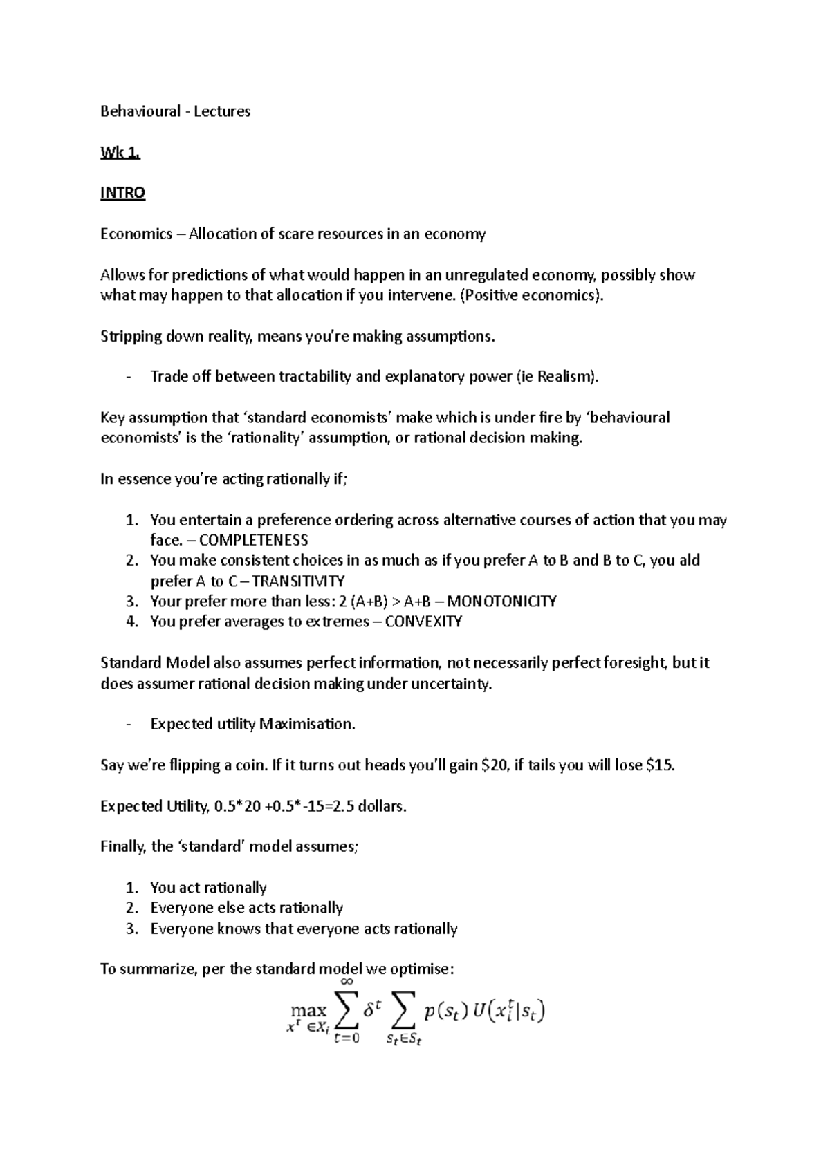 Behavioural Lectures - Lecture notes 1-12 - Behavioural - Lectures Wk 1 ...