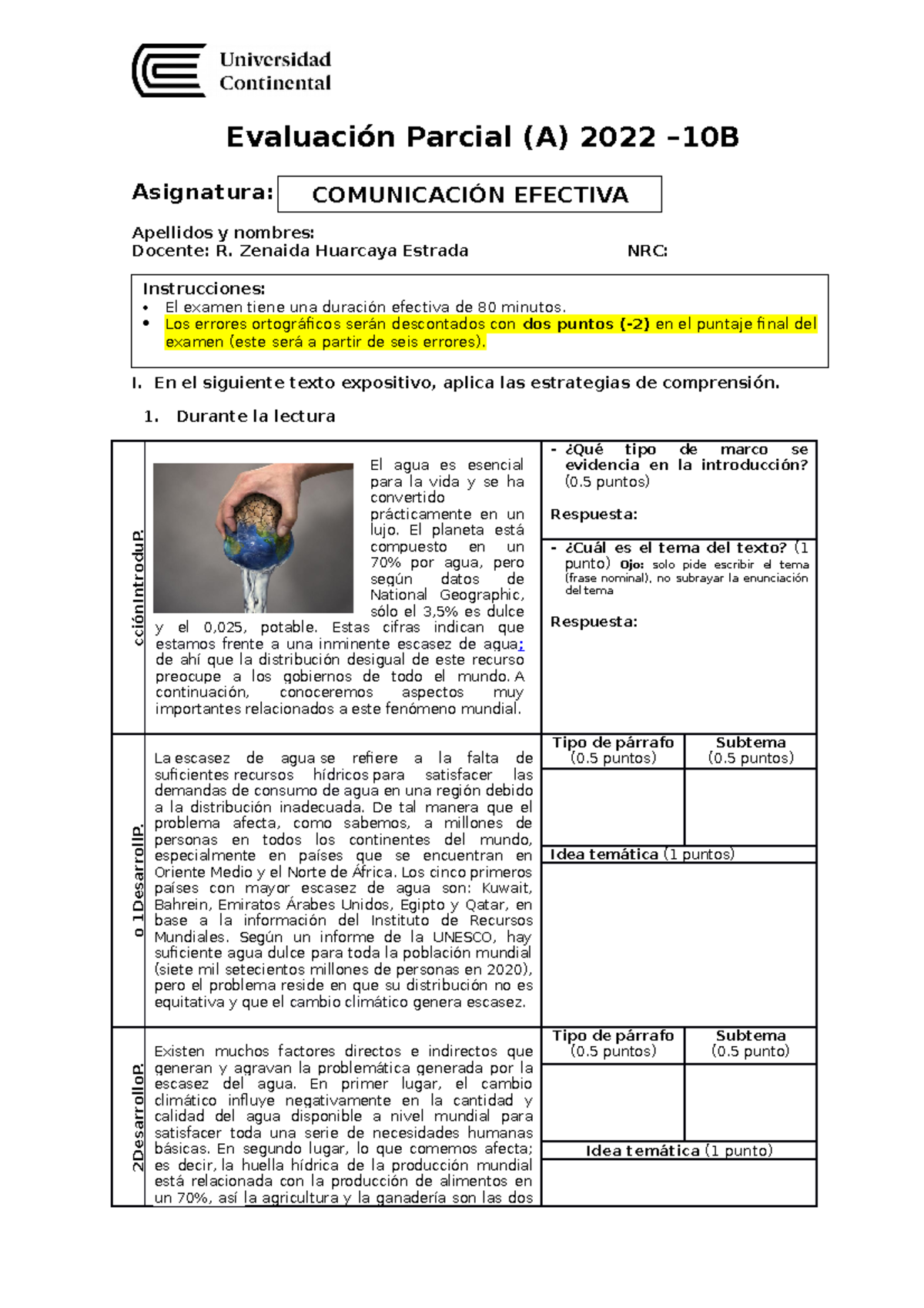 Evaluación Parcial (equipo 1) - Evaluación Parcial (A) 2022 –10B Asignatura: Apellidos y nombres ...