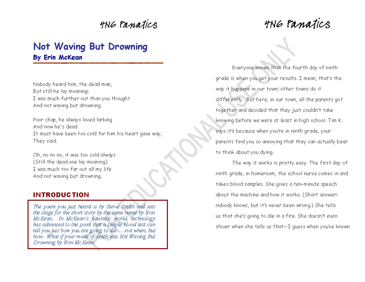 Not Waving But Drowning - Poor chap, he always loved larking And now he ...