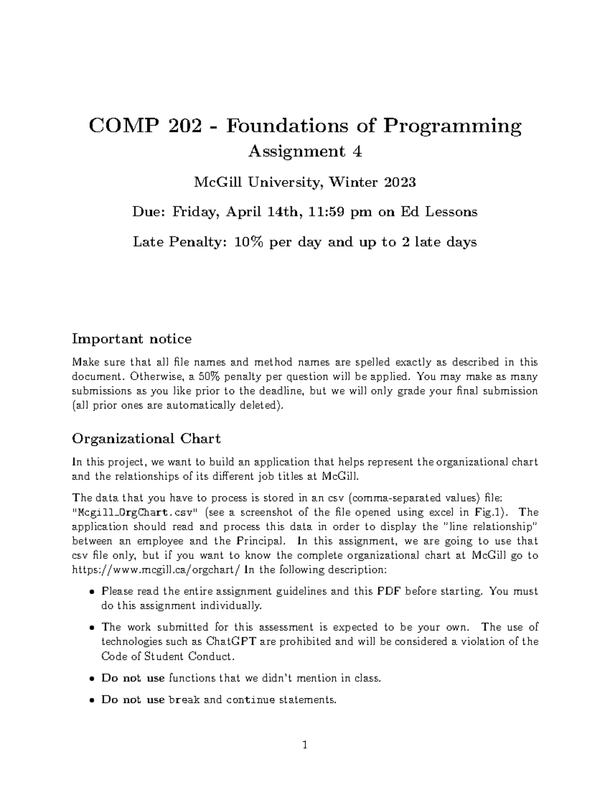 COMP202 Win 23 A4 - Copy - fin - COMP 202 - Foundations of Programming Assignment 4 McGill - Studocu