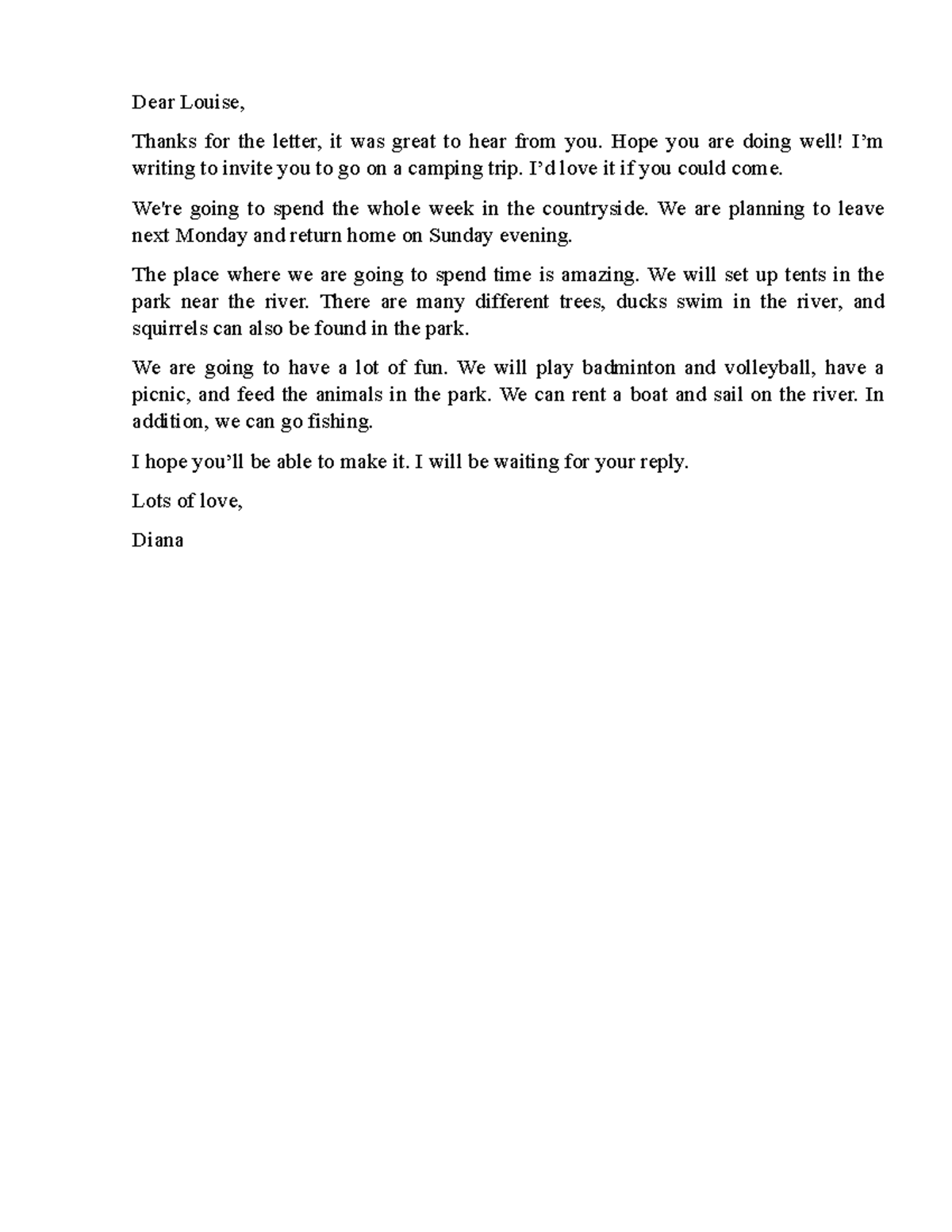 Dear Louise - Dear Louise, Thanks for the letter, it was great to hear ...